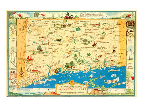 'Historical Map of Connecticut' Prints - Leon des Rosiers | AllPosters.com