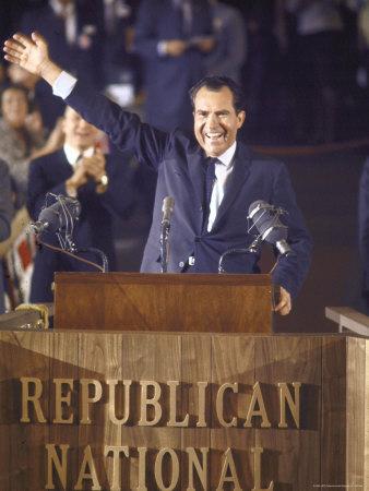 Politician Richard Nixon Waving From Platform at Republican National ...