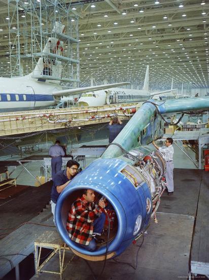 'Workers Building the Engine of a DC-8 Passenger Jet at the Douglas ...