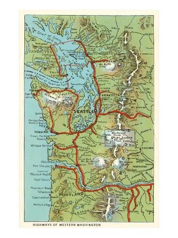 Map of Western Washington Prints at AllPosters.com
