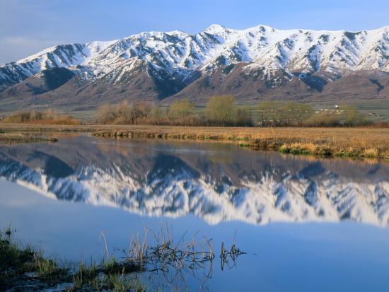 'Wellsville Mountains Reflected in Little Bear River in Early Spring ...