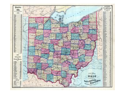 '1874, Ohio State Map, Ohio, United States' Giclee Print | AllPosters.com
