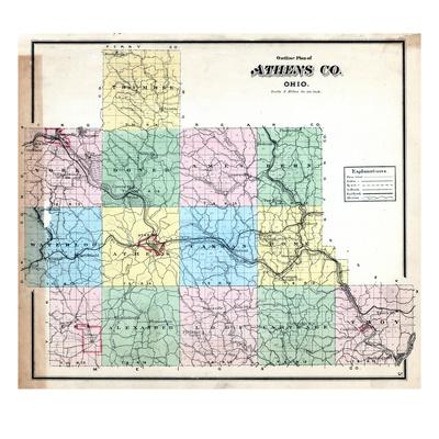 '1875, Athens County Outline Map, Ohio, United States' Giclee Print ...