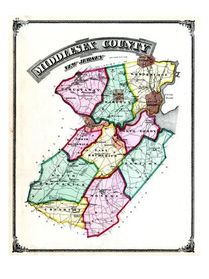 1876 Middlesex County Map New Jersey United States Giclee Print