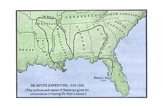 'De Soto Expedition's Route across Southeast North America, 1539-1542 ...