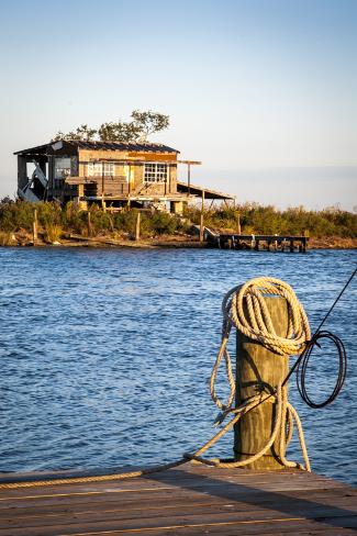 'Dock and House across Bayou Petit Caillou, Cocodrie, Louisiana, USA ...