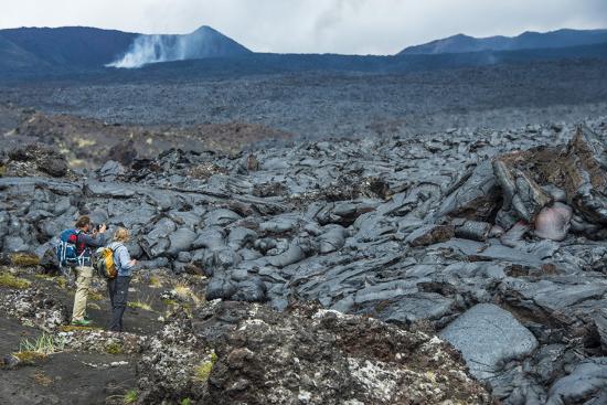 'Tourists Standing at a Cold Lava Stream after an Eruption of Tolbachik ...