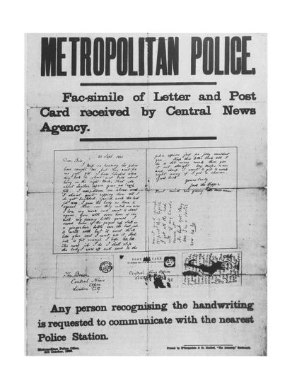 'Jack the Ripper: Metropolitan Police Poster of 3 October 1888' Giclee ...