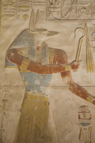 Bas-Relief of the God Anubis, Temple of Seti I, Abydos, Egypt, North ...