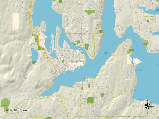 'Political Map of Bremerton, WA' Art - | AllPosters.com