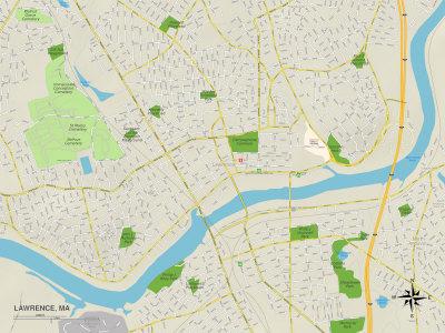 'Political Map of Lawrence, MA' Art - | AllPosters.com