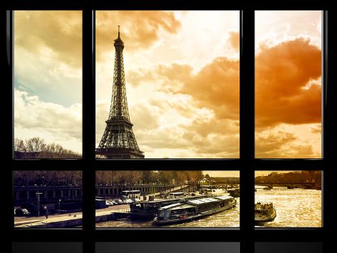 Window View, Special Series, Eiffel Tower and the Seine River at Sunset ...