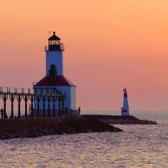 'Indiana Dunes lighthouse at sunset, Indiana Dunes, Indiana, USA ...