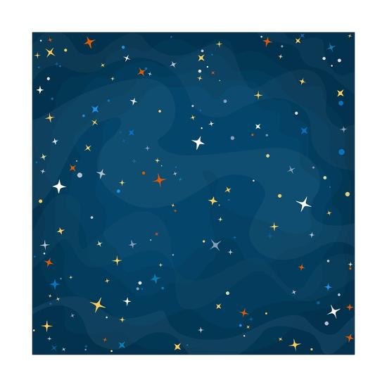 Cartoon Space Background With Colorful Stars Night Starry Sky Vector Illustration Poster By