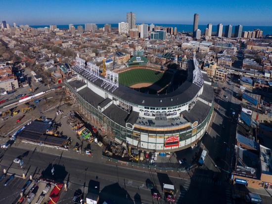 Aerial view of Wrigley Field, Chicago, Cook County, Illinois, USA ...