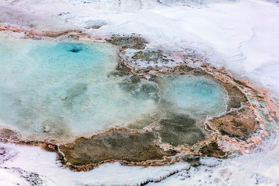 Artistic patterns at New Blue Spring in winter in Yellowstone National ...