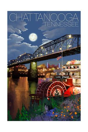 'Chattanooga, Tennessee - Skyline at Night' Poster - Lantern Press ...