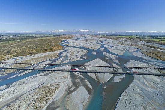 'Bridges across Rakaia River, Rakaia, and Southern Alps, Mid Canterbury ...