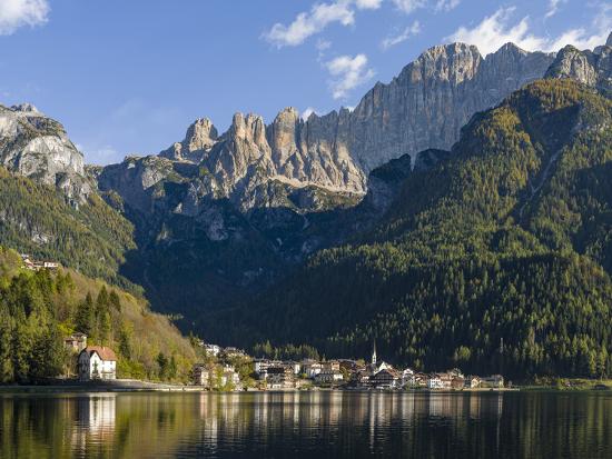 'Alleghe at Lago di Alleghe under the peak of Civetta, an icon of the ...