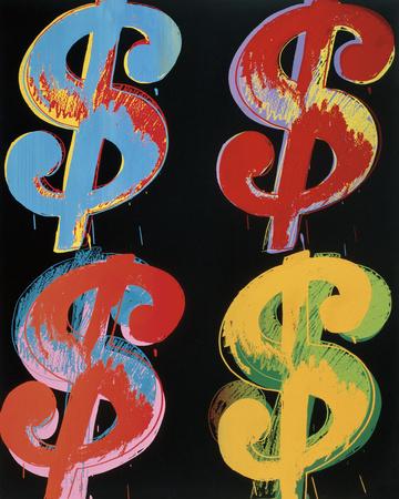 'Four Dollar Signs, c.1982 (blue, red, orange, yellow)' Posters - Andy ...