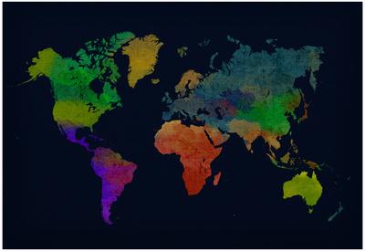 World Map Watercolor (Dark) | AllPosters.com