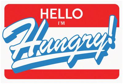 'Hello I'm Hungry (Blue on Red)' Posters | AllPosters.com