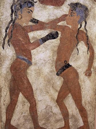 'Fresco of Children Boxing from Akrotiri, Island of Santorini, Greece ...