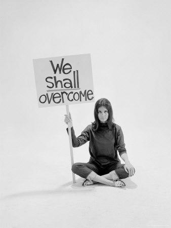 Writer Gloria Steinem Sitting on Floor with Sign "We Shall Overcome ...