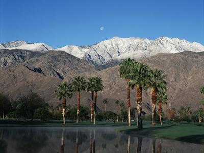 USA, California, Palm Springs, Reflection of San Jacinto Range in Lake ...