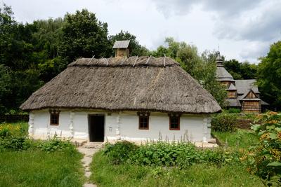 'White Traditional Ukrainian Rural Wooden House with Hay Roof ,Luga ...