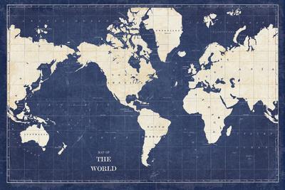 Blueprint World Map Prints - Sue Schlabach | AllPosters.com