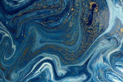 Marbled Blue and Golden Abstract Background. Liquid Marble Pattern ...