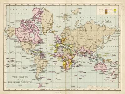 World Map Showing the European Colonies Giclee Print - FS Weller ...