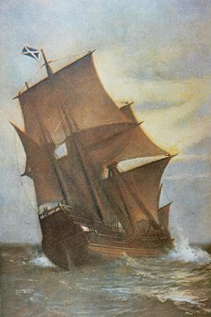 'The Mayflower Carrying the Pilgrim Fathers across the Atlantic to ...