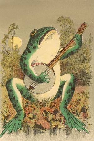 Frog Playing Banjo in Moonlight | AllPosters.com