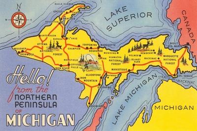 Map of the Upper Peninsula, Michigan Art | AllPosters.com