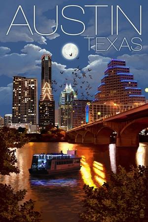 Austin, Texas - Skyline at Night Art - Lantern Press | AllPosters.com
