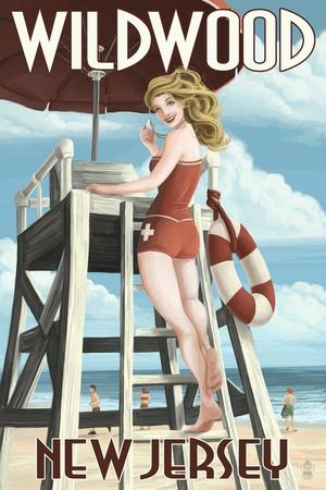 'Wildwood, New Jersey - Lifeguard Pinup Girl' Print - Lantern Press ...