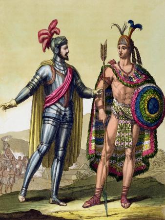 'The encounter between Hernando Cortes and Montezuma II, Mexico, 1519 ...