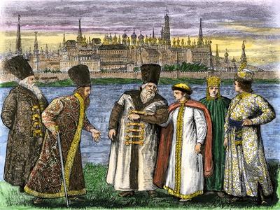 'A Group of Russian Nobles Called Boyars, the Kremlin in the Background ...